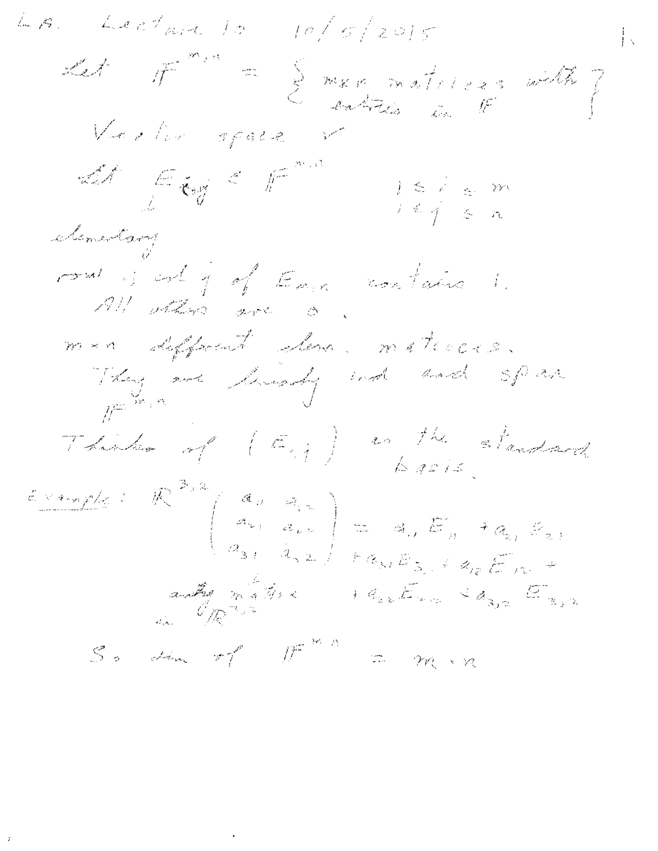 Vector Space And Matrix Multiplication Handwritten Notes Math 4100