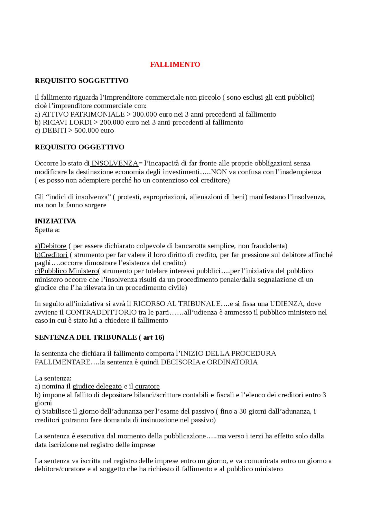 Procedure Concorsuali Diritto Commerciale Docsity