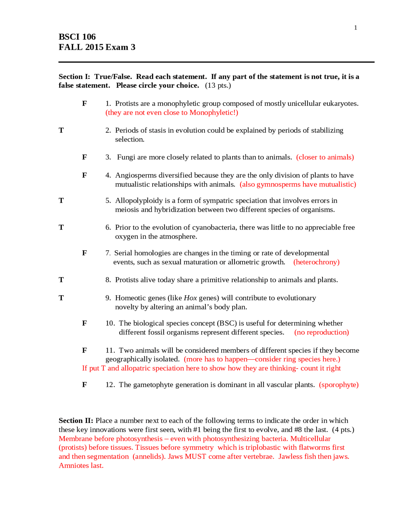 Solved Questions On Principle Biology Ii Old Exam 3 Bsci 106 Docsity