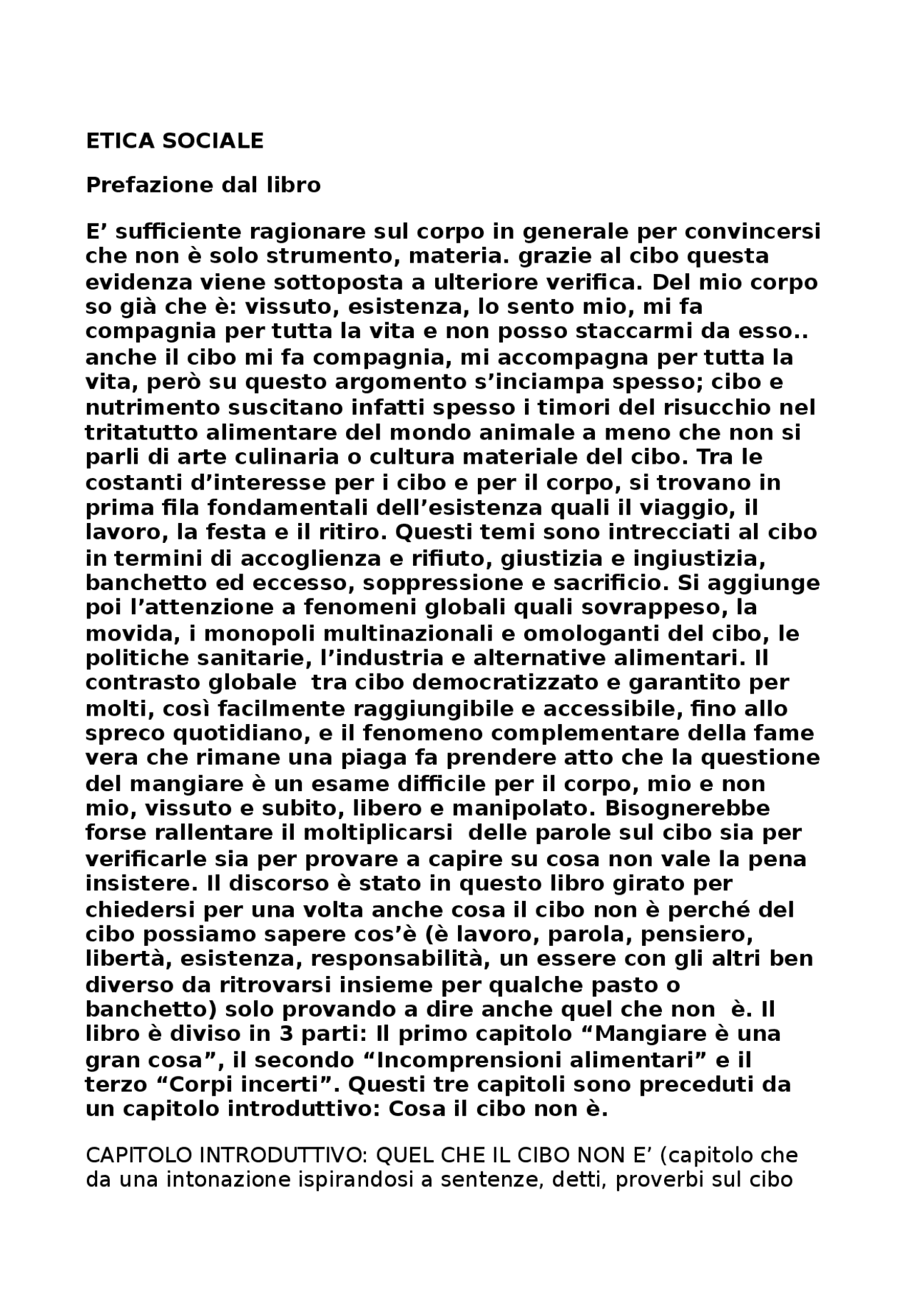 Riassunto Filosofia Del Cibo Docsity