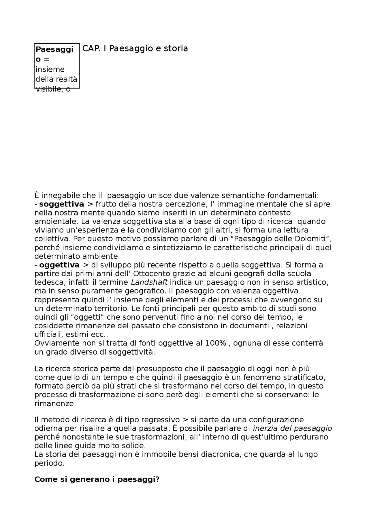 Paesaggio E Storia Docsity