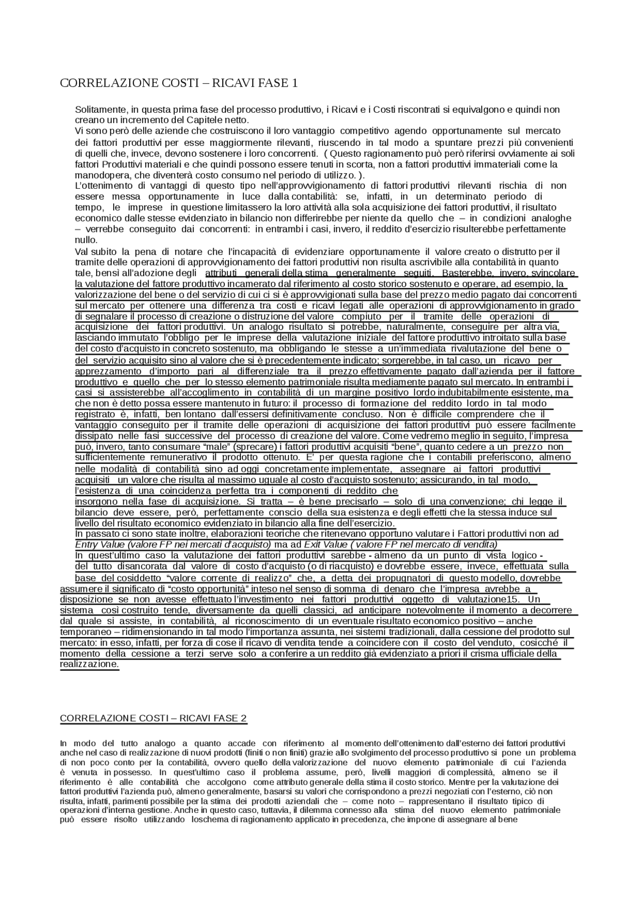 Correlazione Costi Ricavi Fase 1 E Fase 2 Docsity