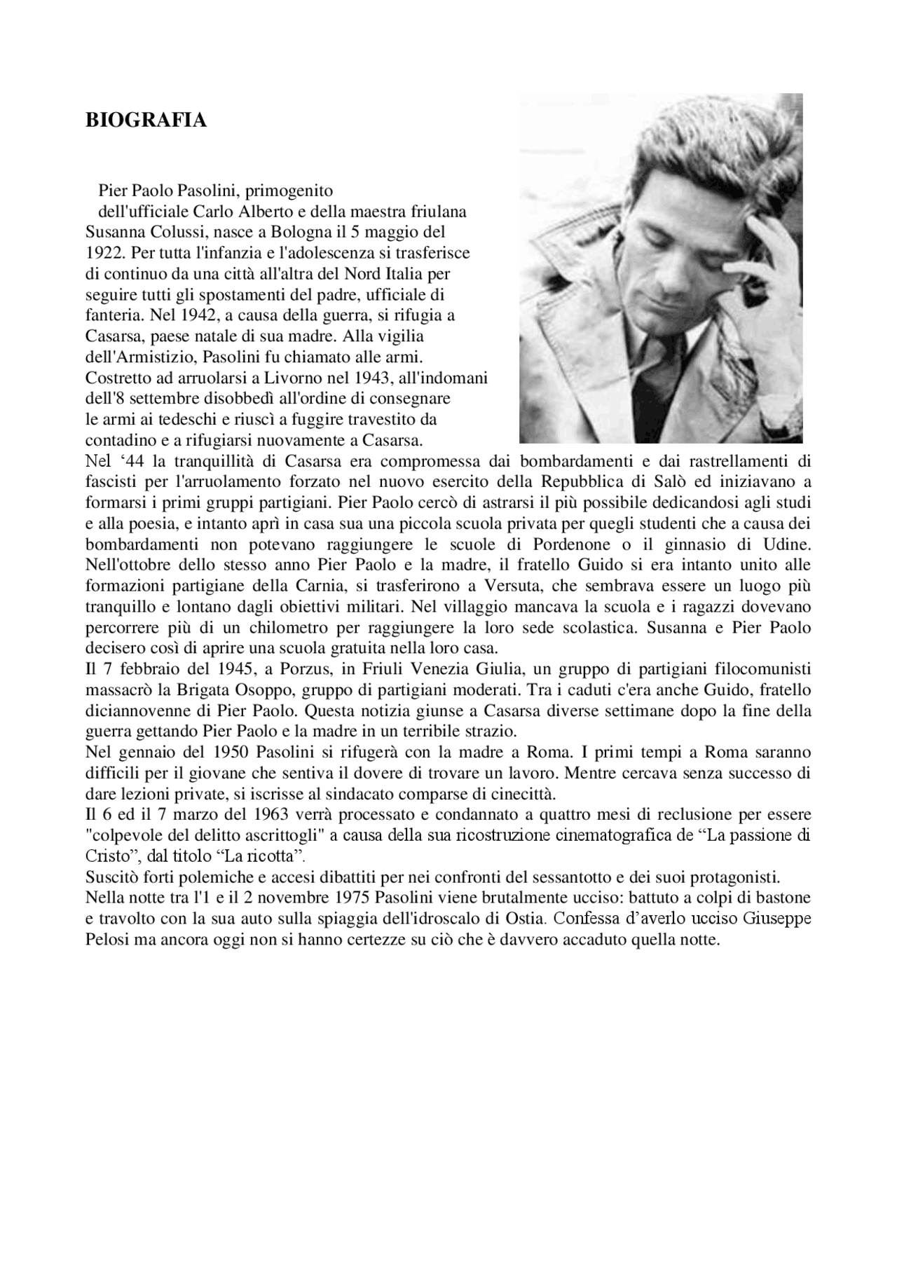 Pier Paolo Pasolini Docsity