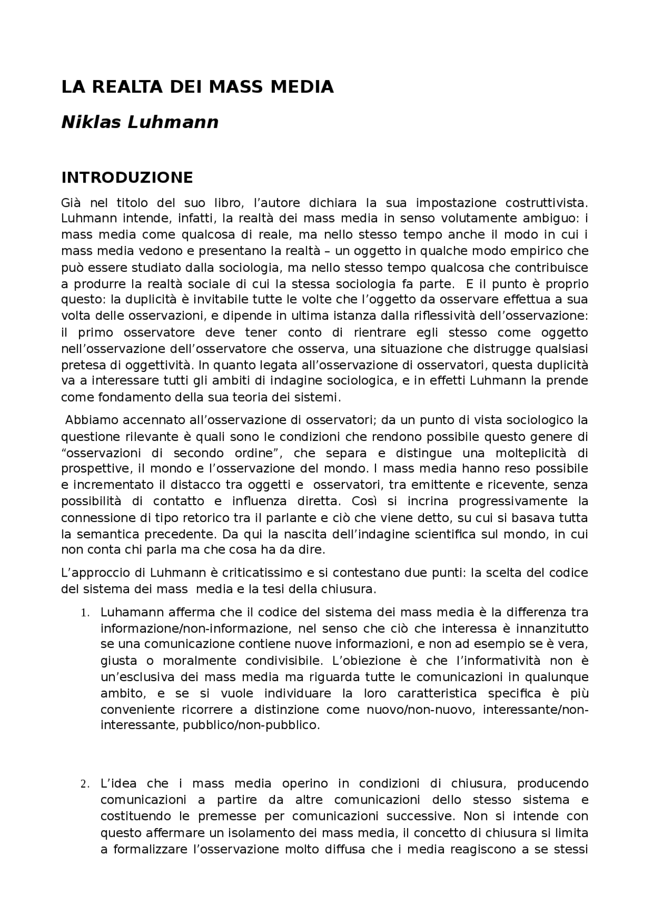 La Realta Dei Mass Media Docsity