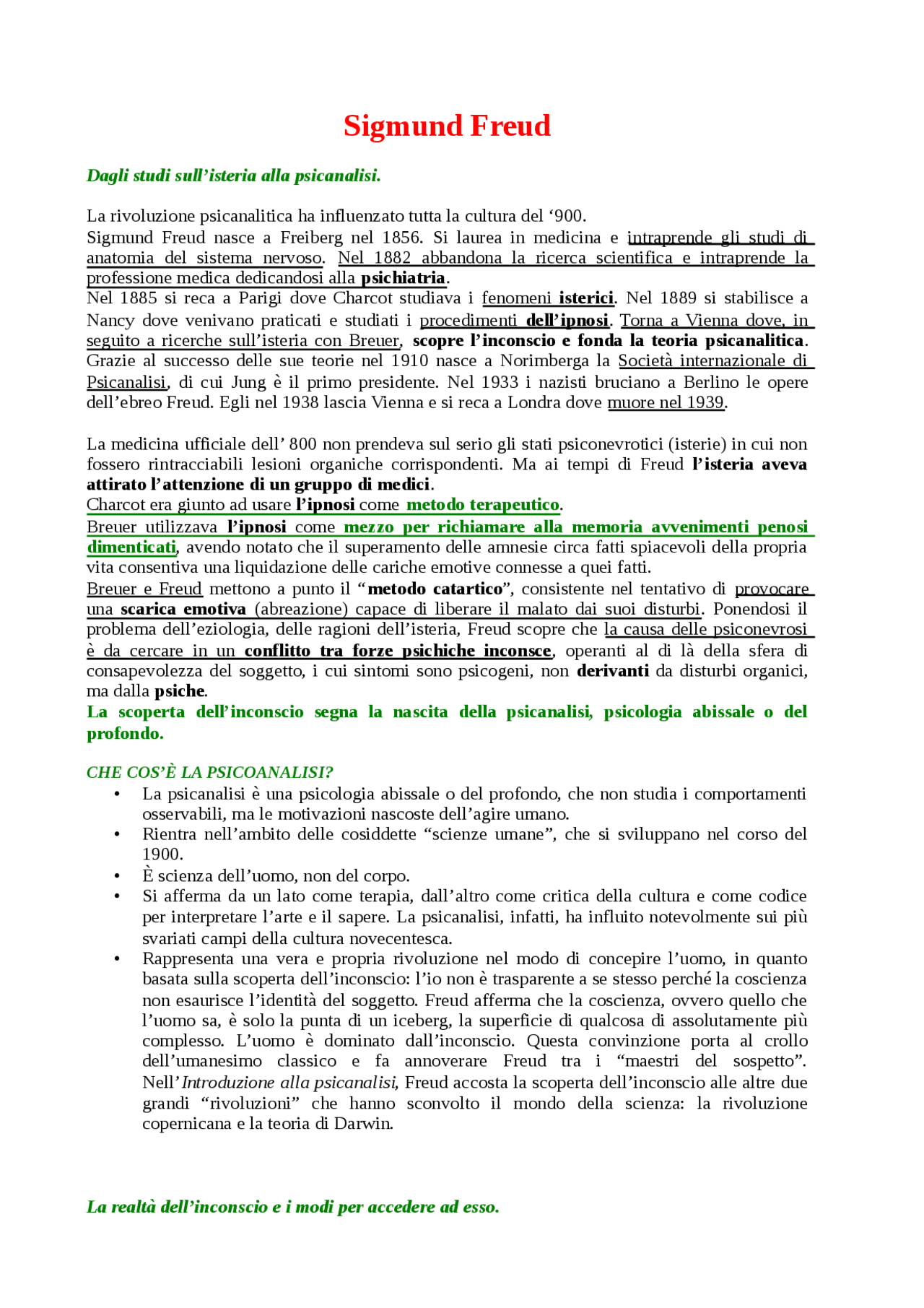 Freud Riassunto Teoria Psicanalitica E Psicosessuale Abbagnano Docsity