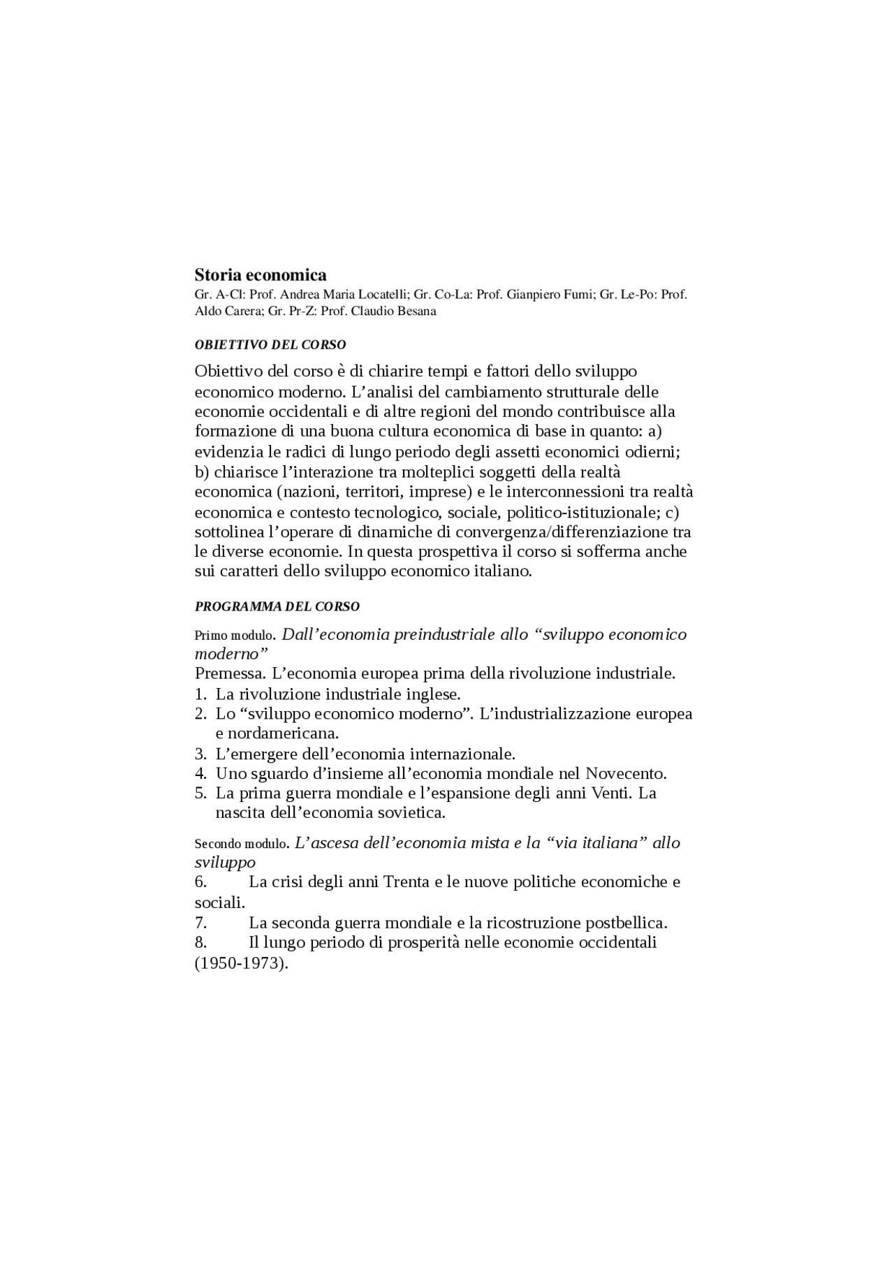 Storia Economica Fumi Docsity