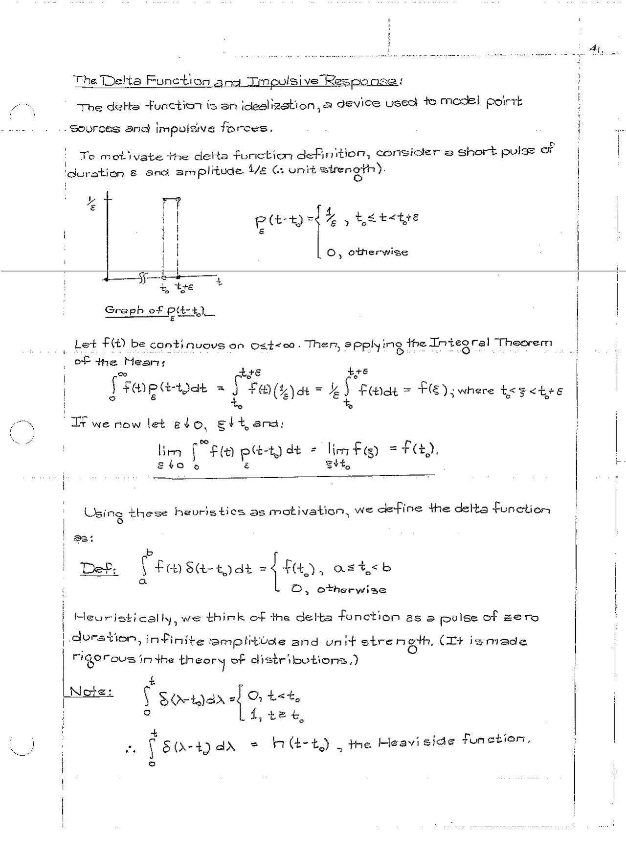 Delta Function And Impulsive Response In Operational Methods Math