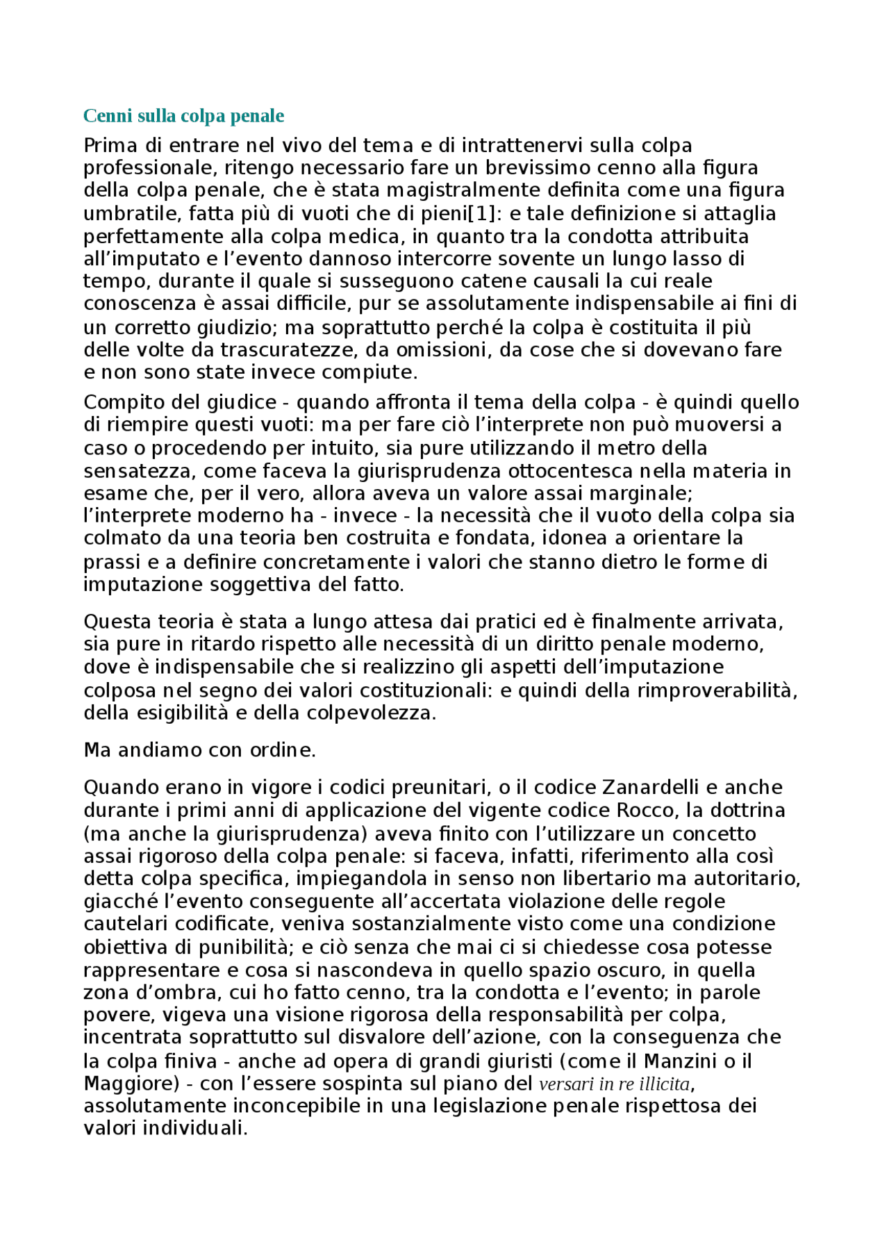 Cenni Sulla Colpa Penale Docsity