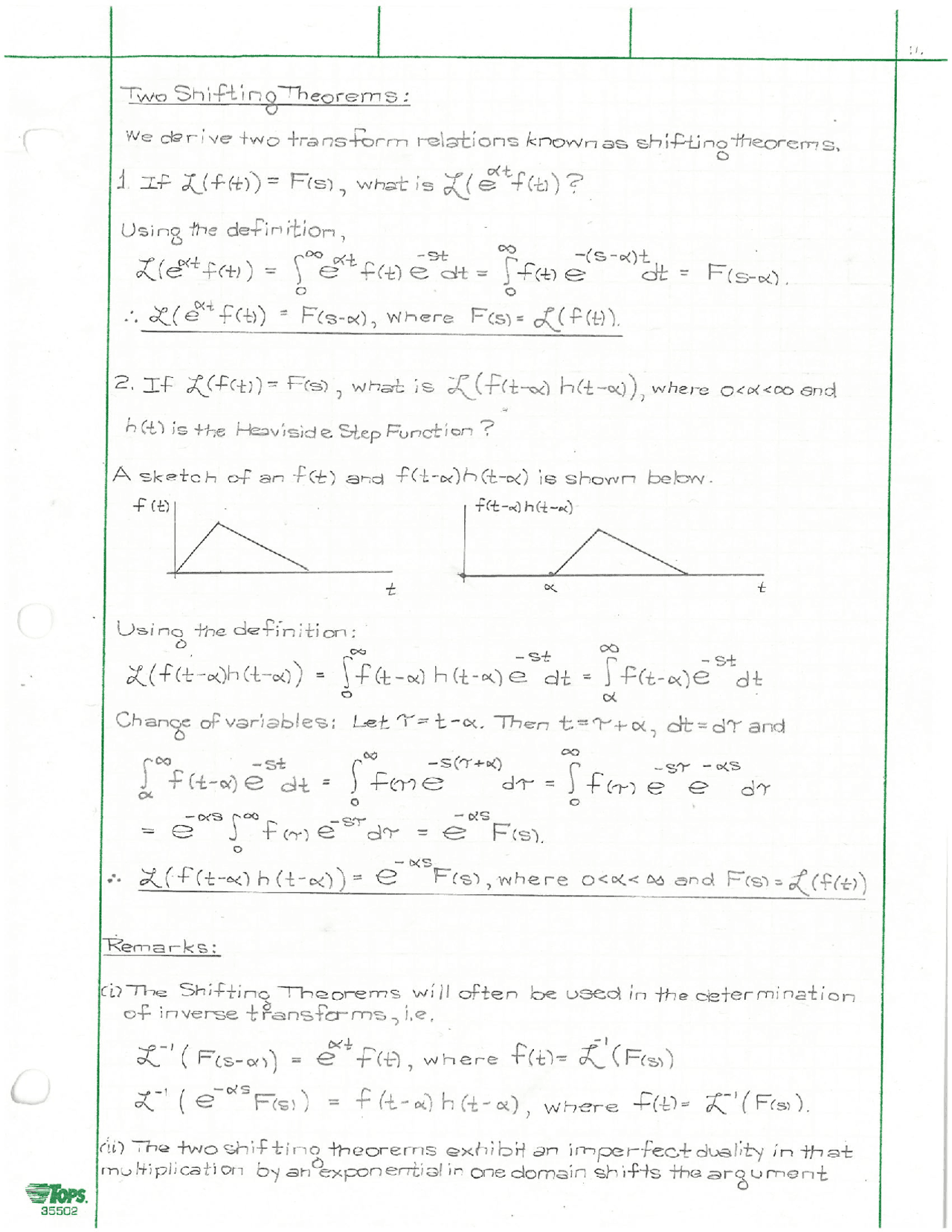 Notes On Two Shifting Theorems Operational Methods Math 4564 Docsity