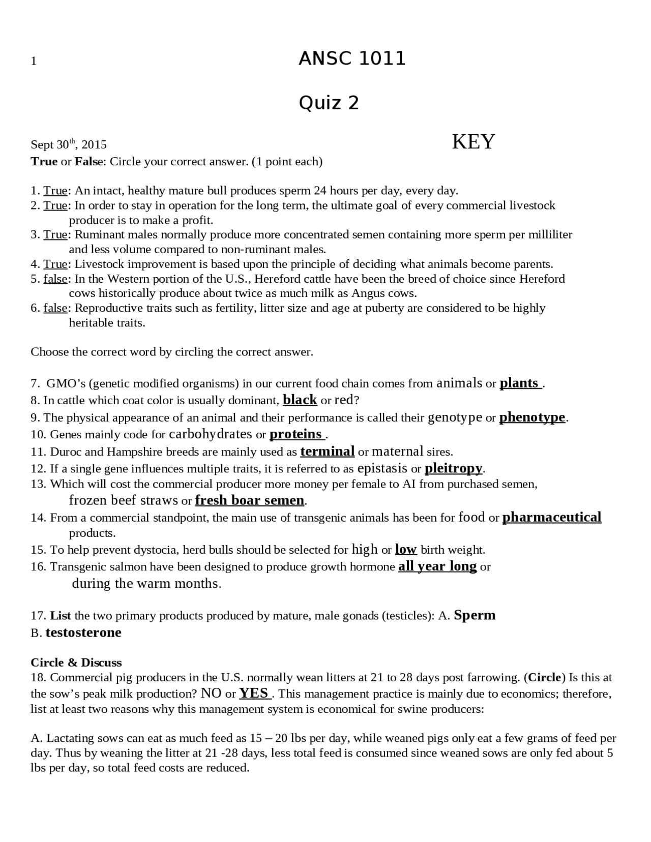 Quiz 2 with Solution - Introduction to Animal Science | ANSC 1011 ...