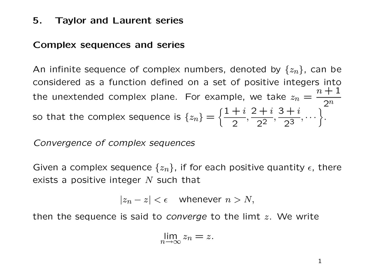 Complex sereis | Lecture notes Engineering Mathematics | Docsity