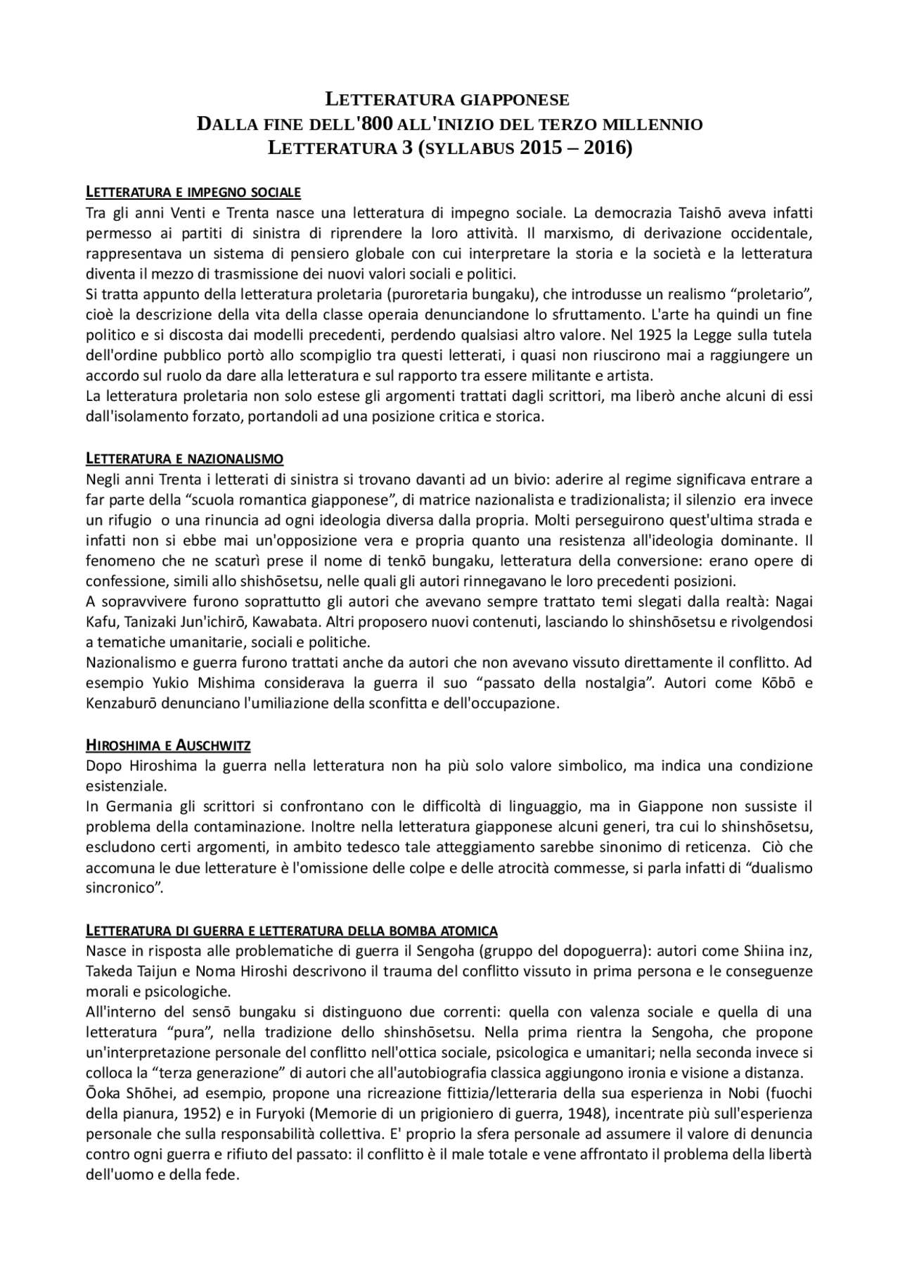 Riassunto Di Letteratura Giapponese Ii Bienati Docsity