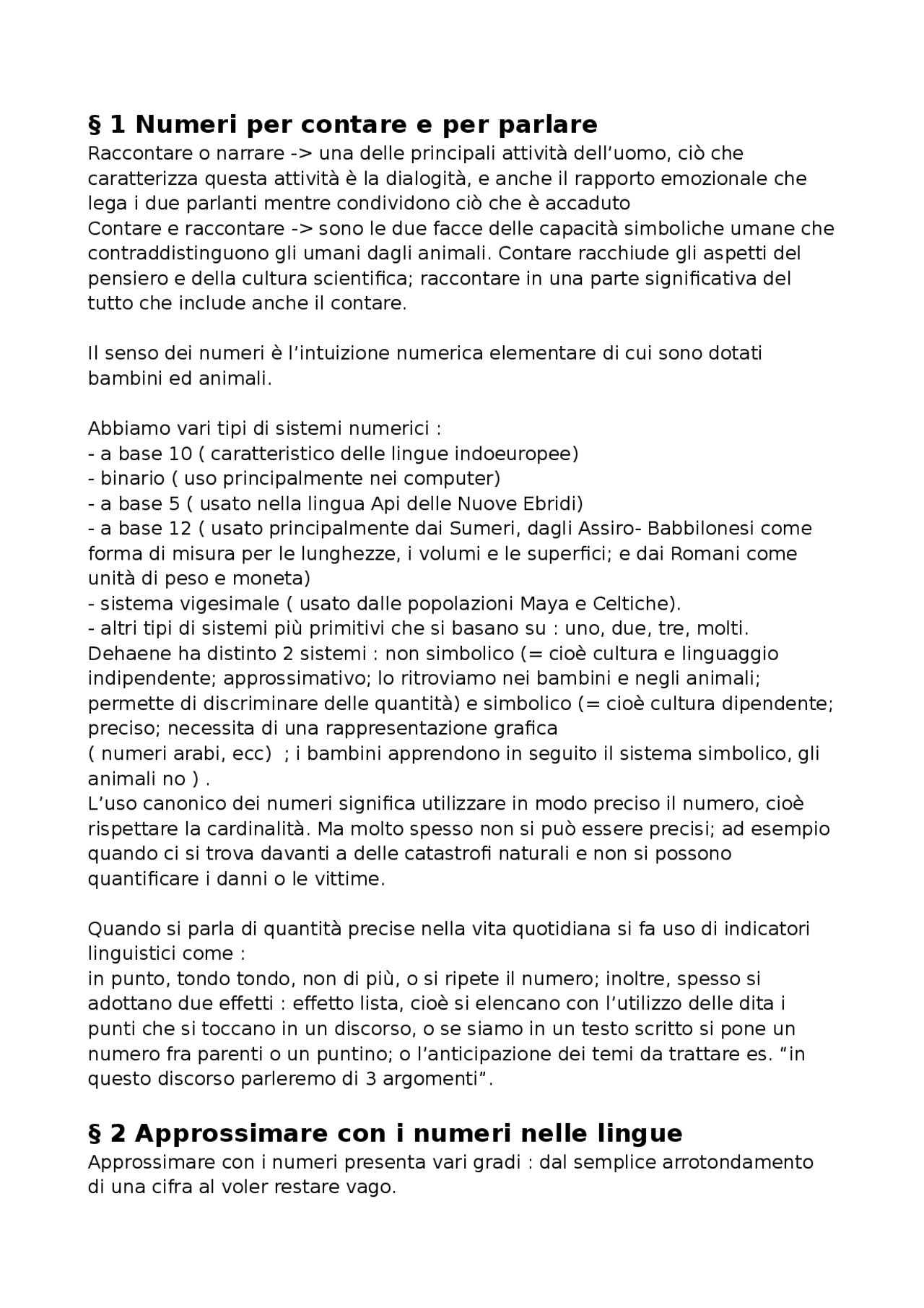 Riassunto Numeri Per Parlare Docsity