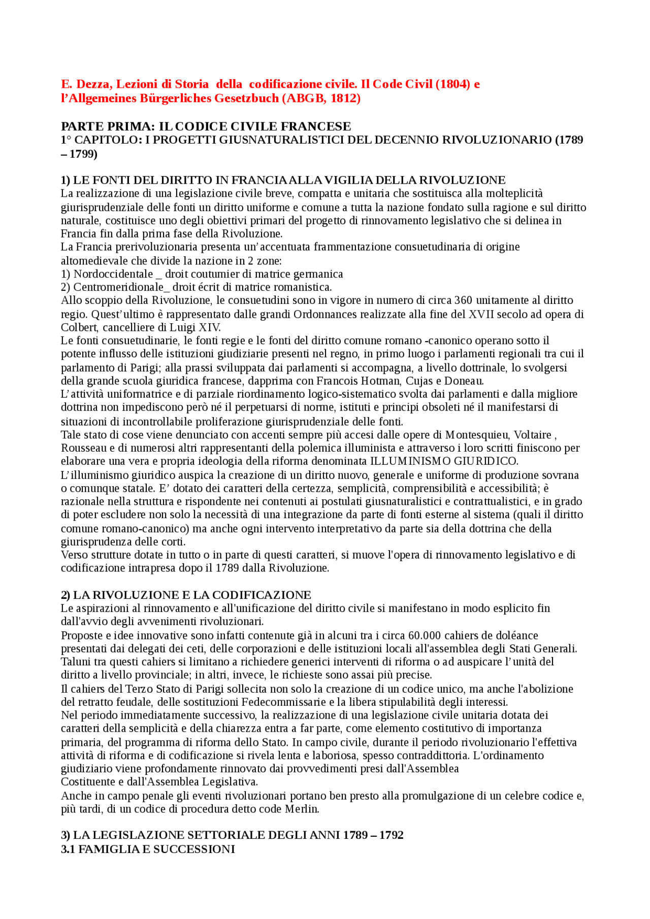 Riassunto Lezioni Di Storia Della Codificazione Civile E Dezza Docsity