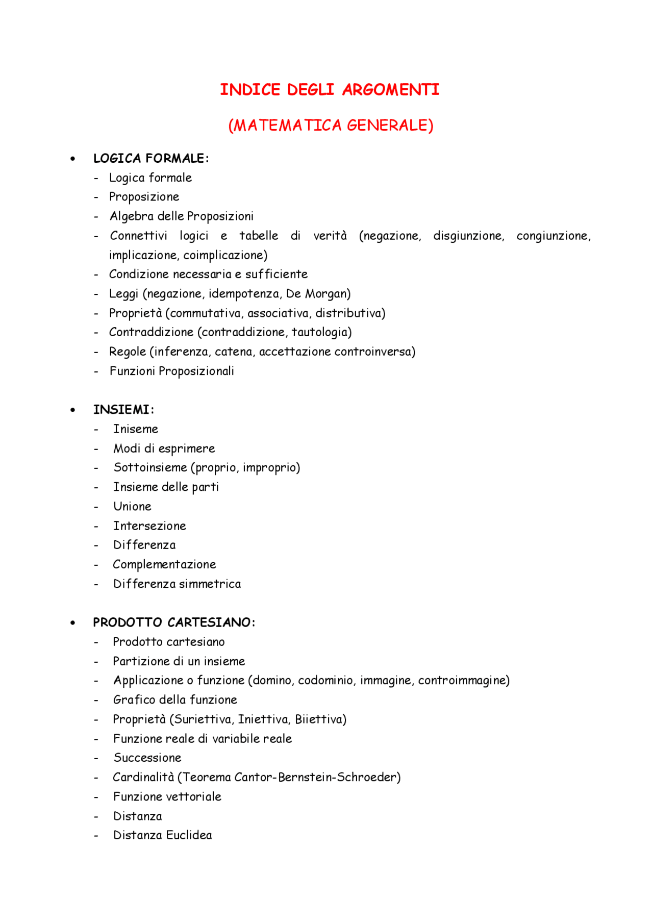 Appunti Completi Matematica Generale Docsity