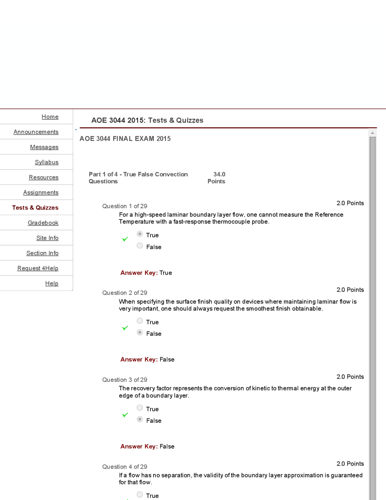 Final Exam Solutions Boundary Layer Theory Fall 2015 Aoe 3044
