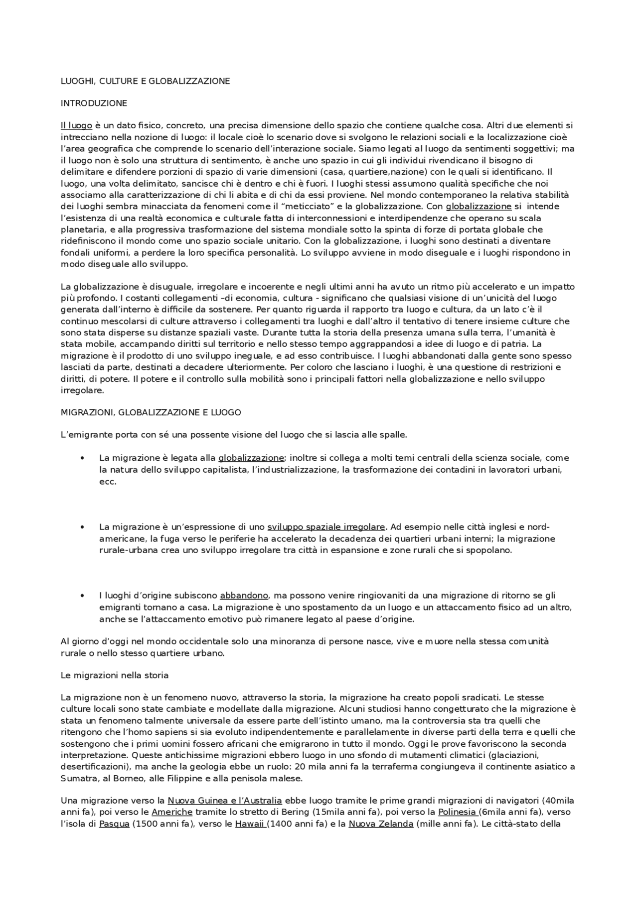 Luoghi Culture E Globalizzazione Docsity