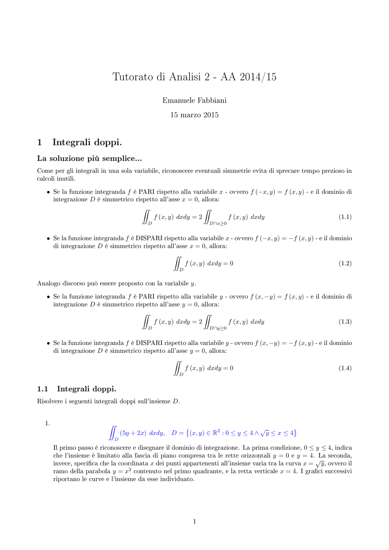Integrali Doppi Esercizi Svolti Di Analisi 2 Docsity