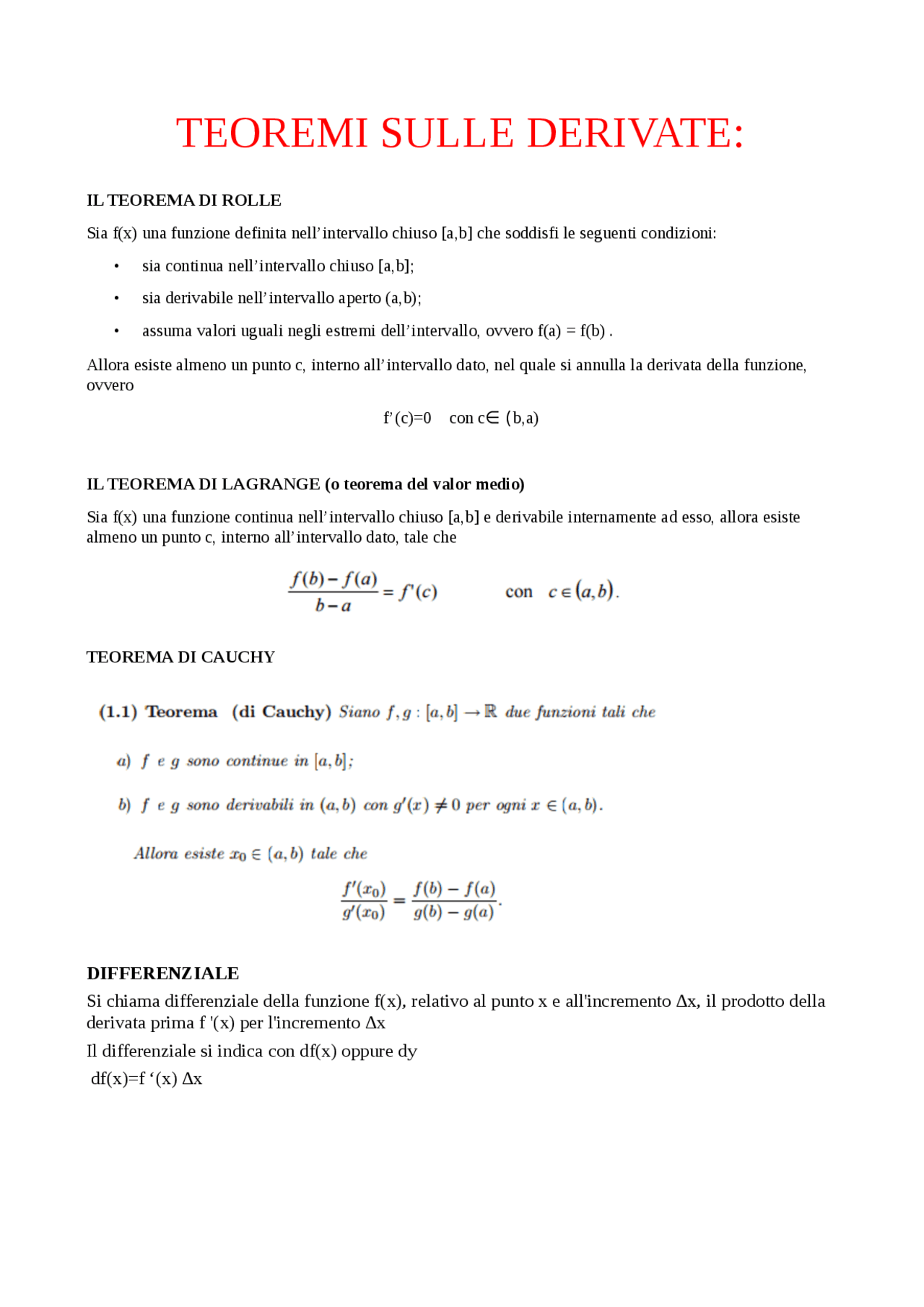 Appunti Teoremi Sulle Derivate Docsity