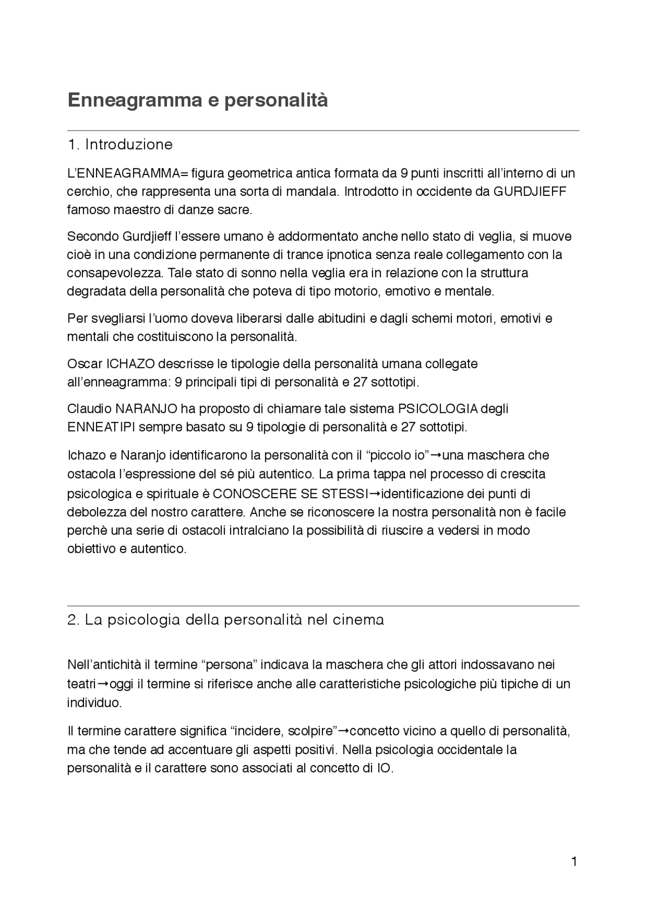 Riassunto Enneagramma E Personalità Docsity