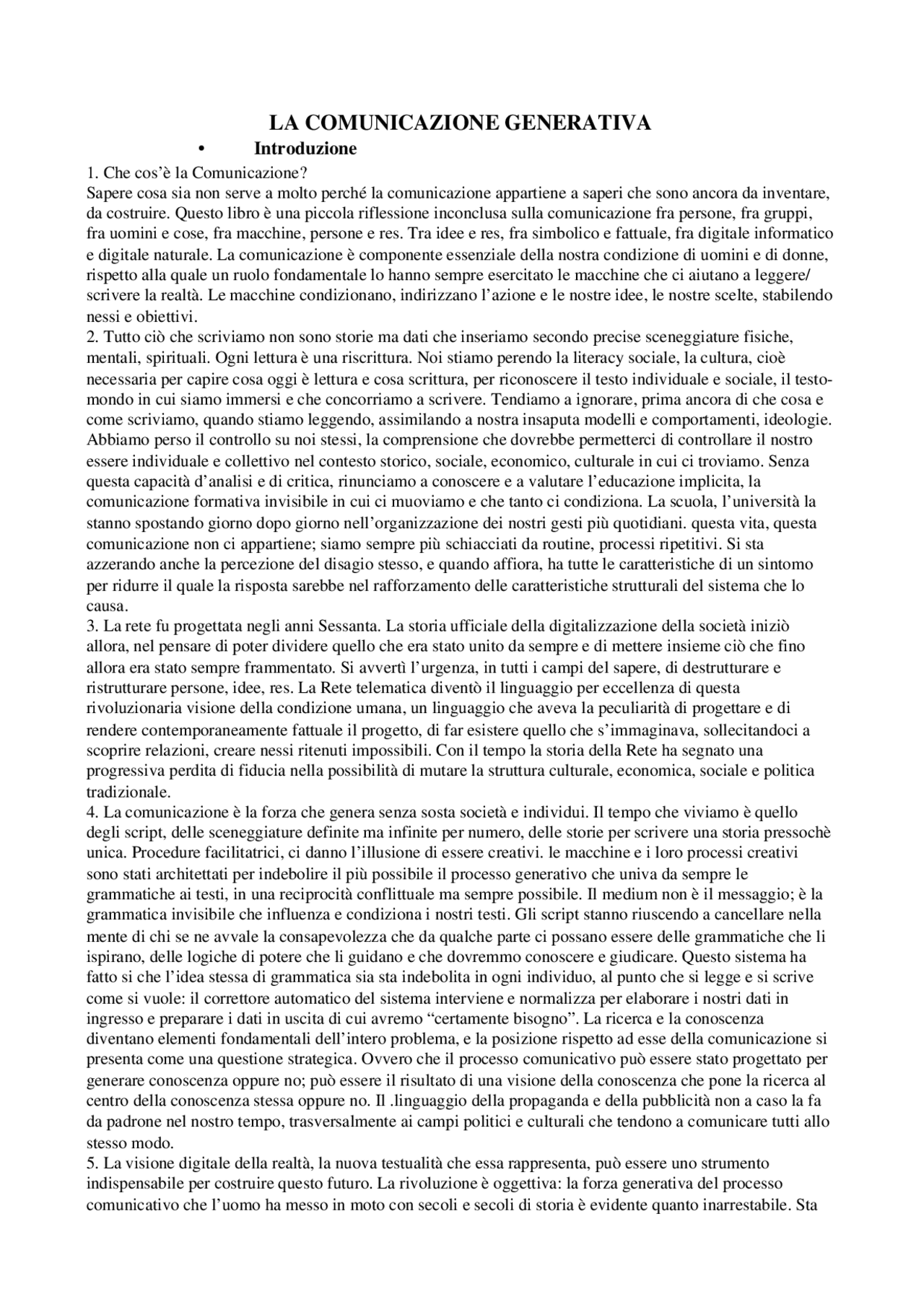 La Comunicazione Generativa Riassunto Toschi Luca Docsity
