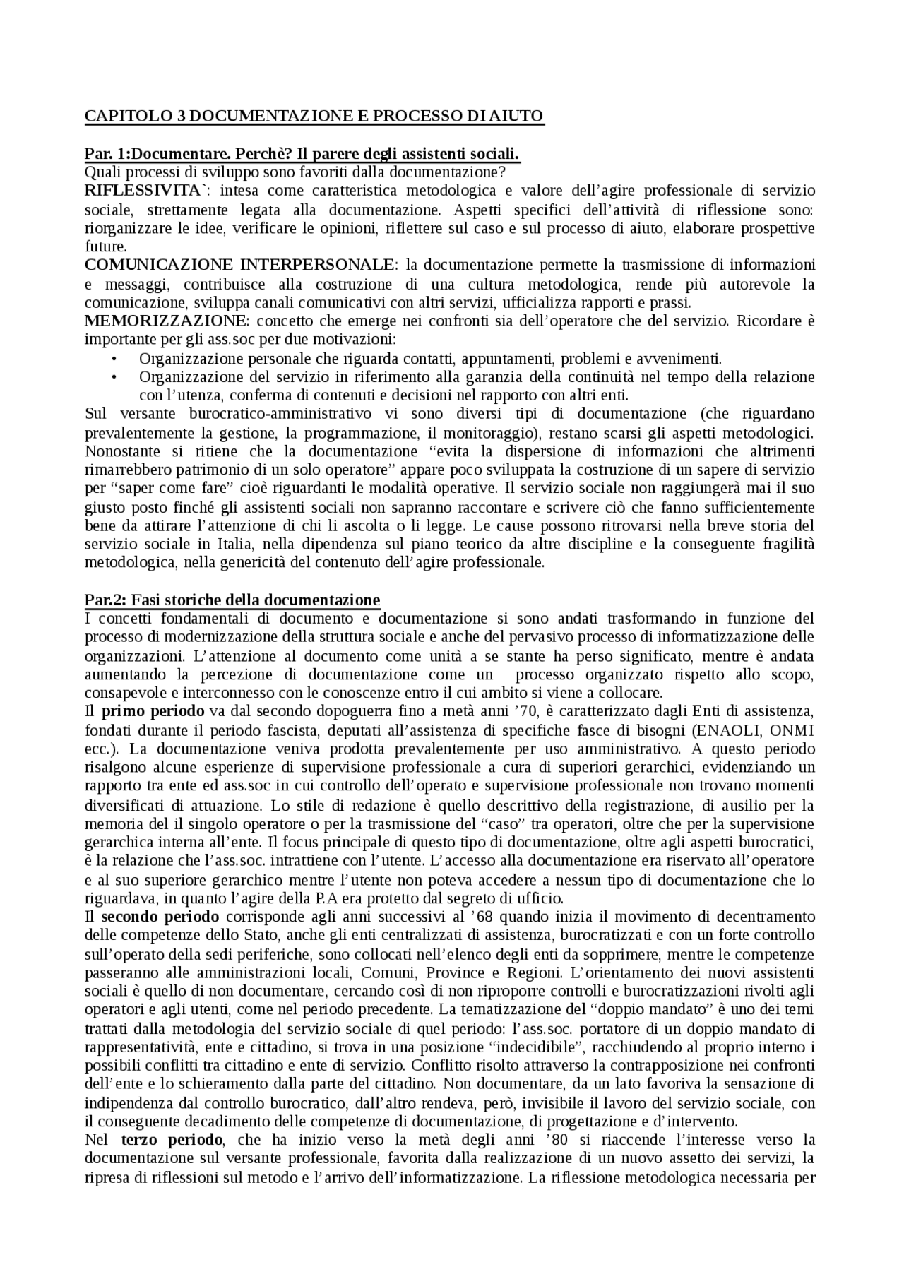 Riassunto Documentazione E Processo Di Aiuto Cap 3 Docsity