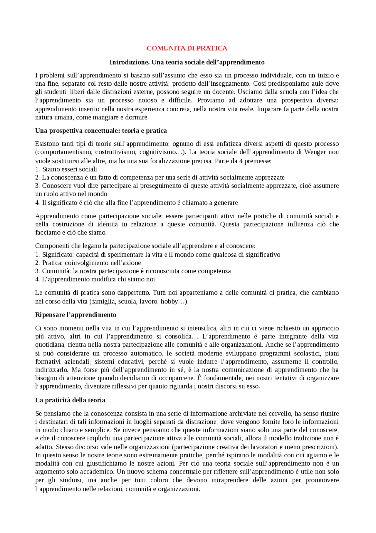 Comunita Di Pratica Docsity