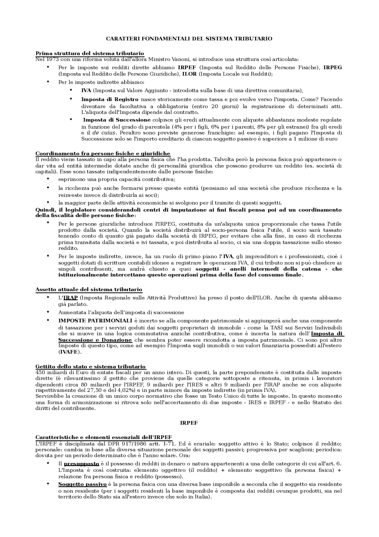 Tributario Riassunti Parte Speciale Docsity