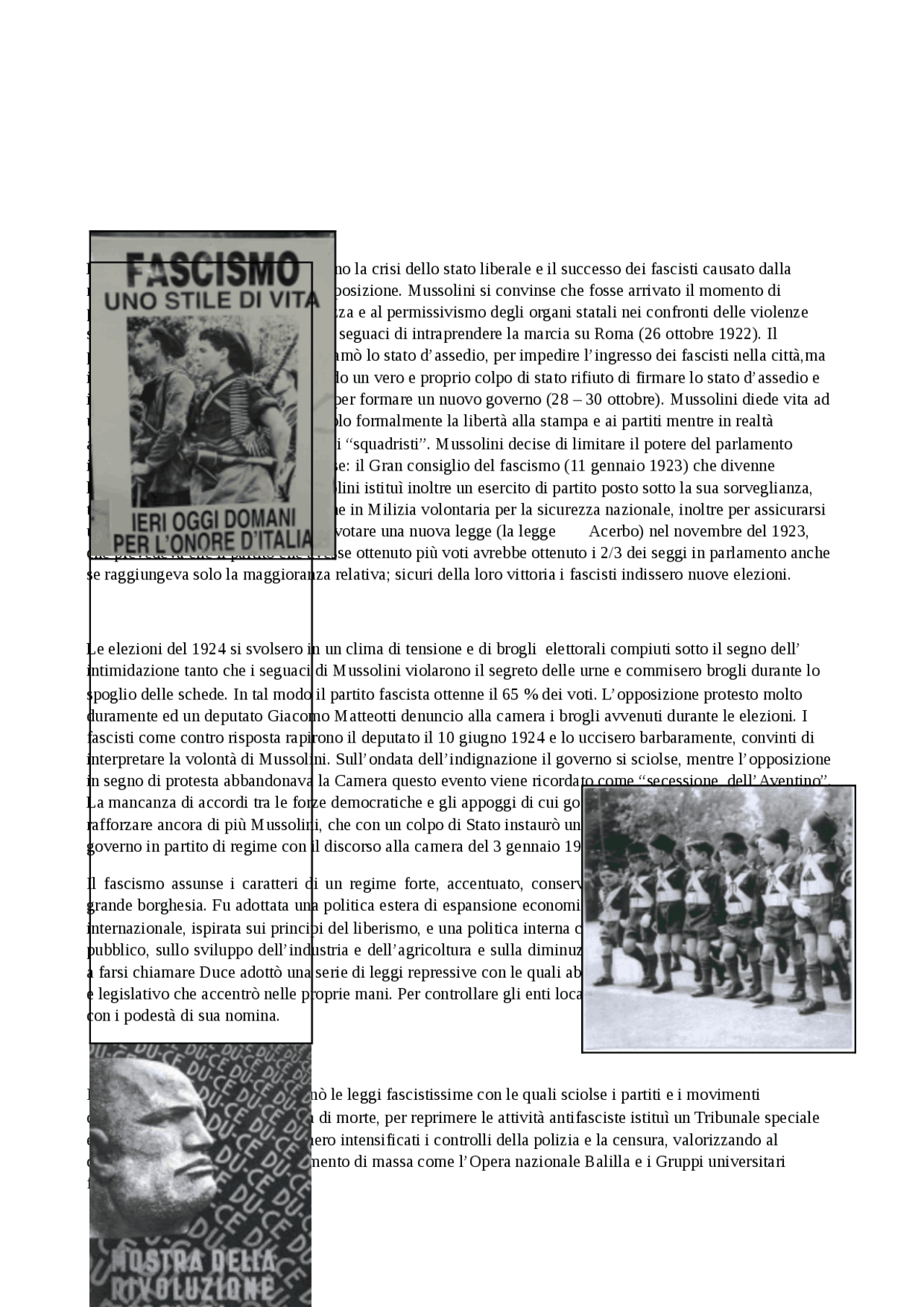 Il Fascismo Sintesi Del Corso Di Storia Docsity