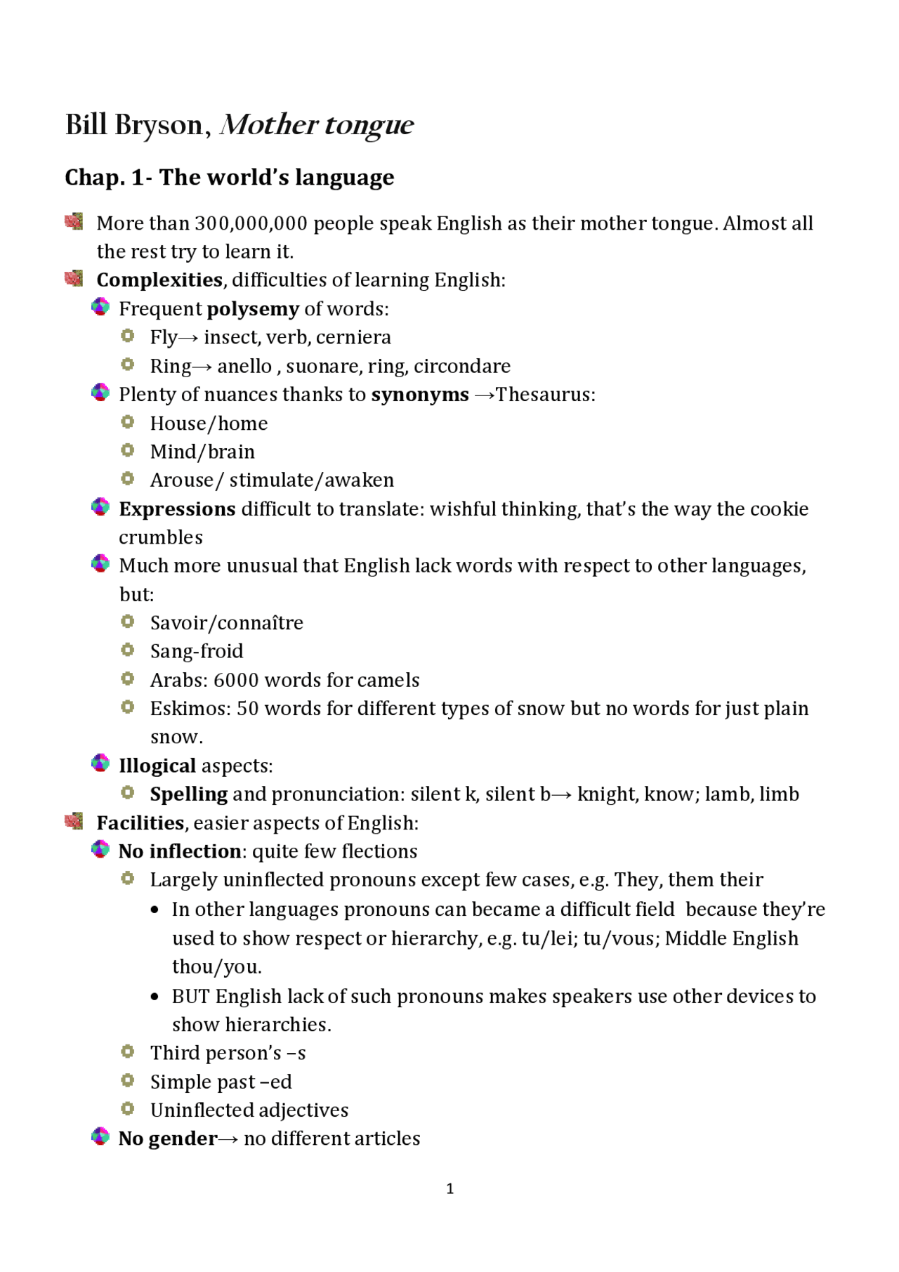 Bill bryson mother tongue - riassunto - Docsity