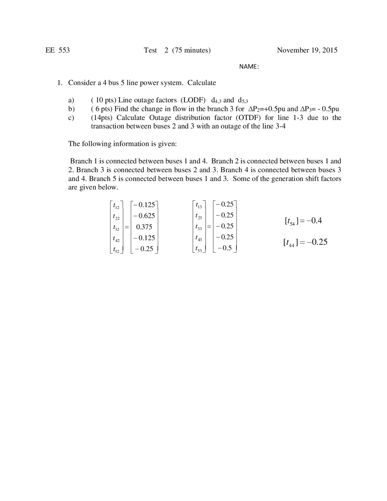 4 Problems On Steady State Analysis Exam 2 E E 553 Docsity