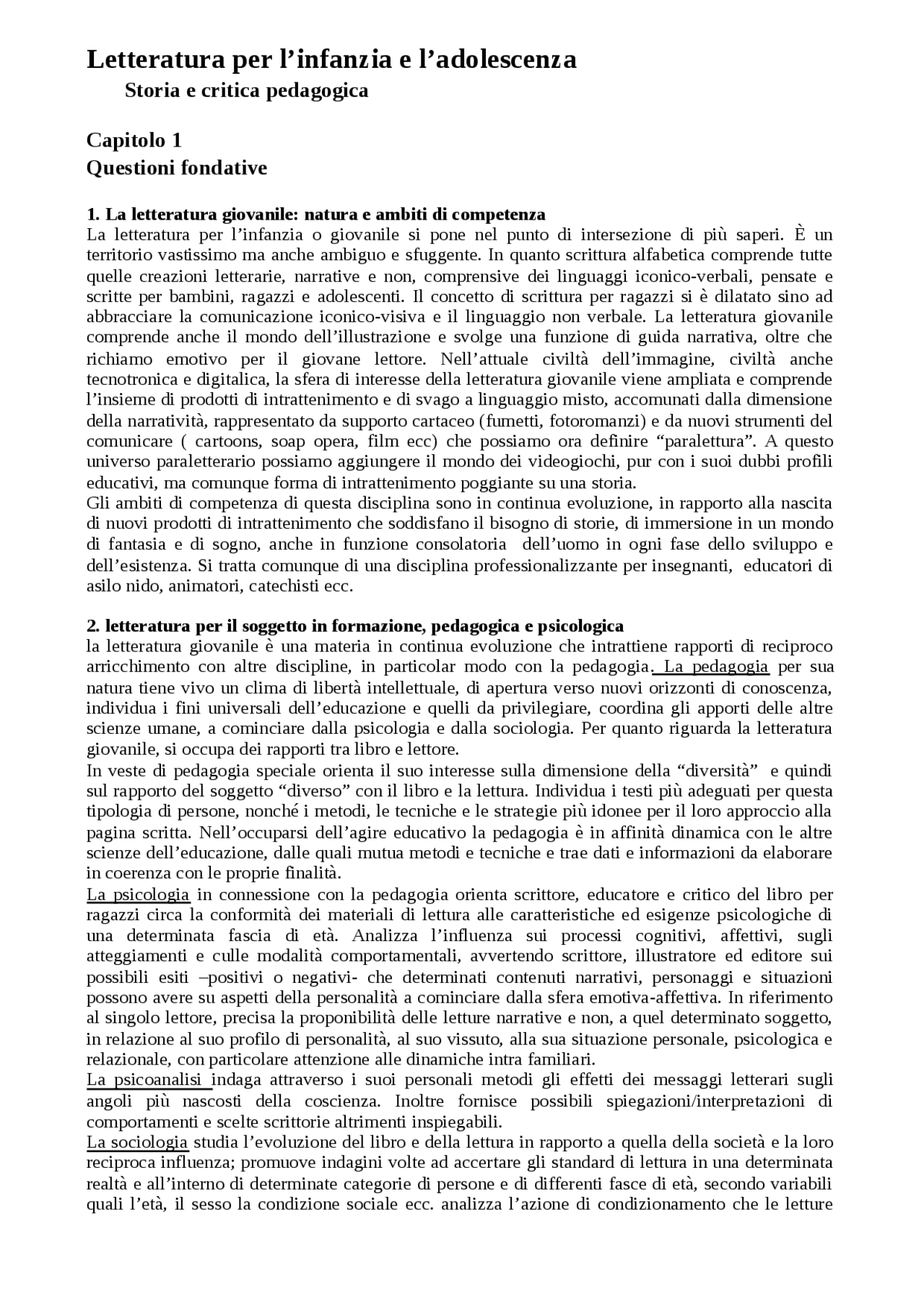 Letteratura Per Linfanzia E Adolescenza Docsity