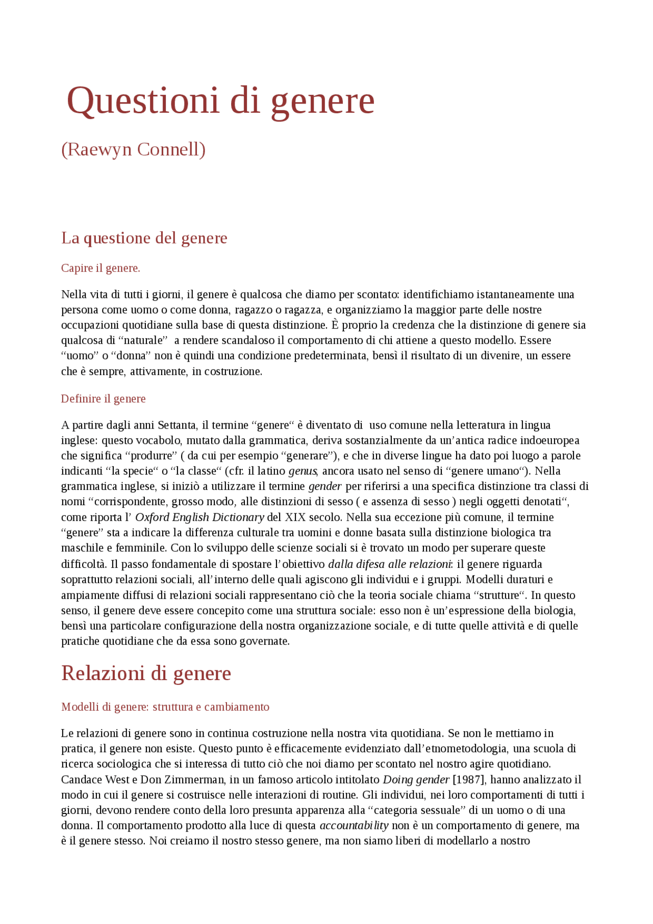 Docslideit Questioni Di Genere Raewyn Connell Docsity