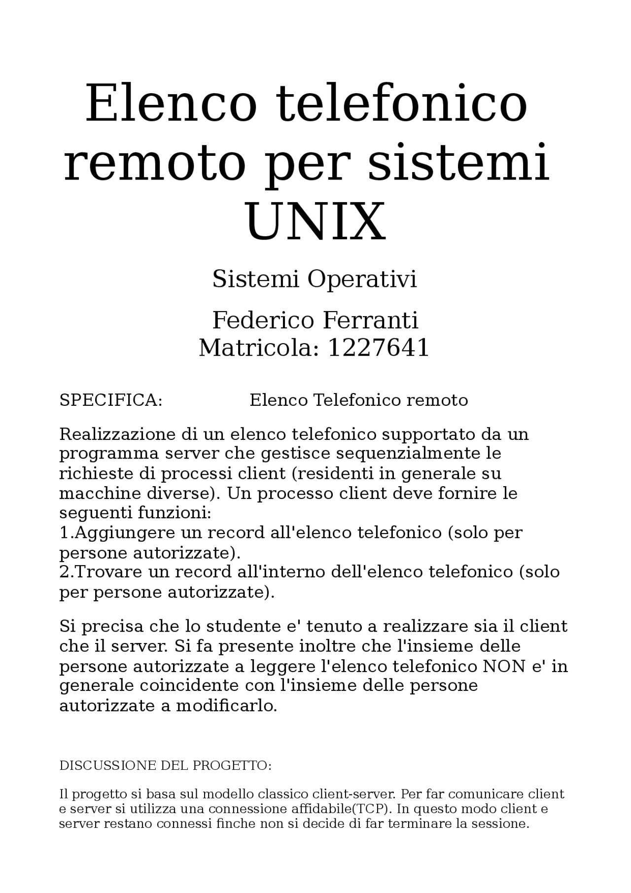 Elenco telefonico remoto per sistemi UNIX - Docsity