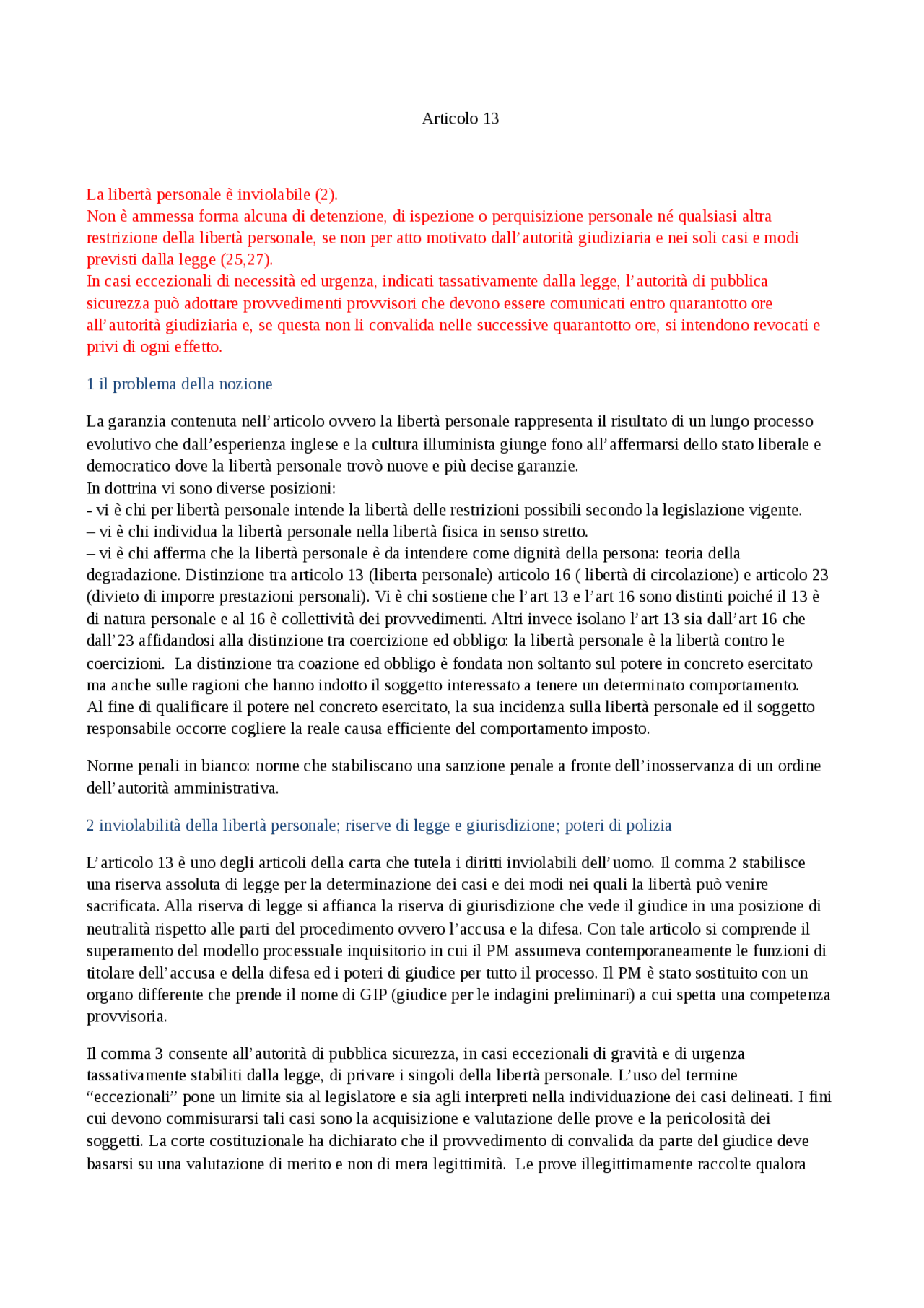 Articoli Della Costituzione Italiana Da 13 A 54 Commento Alla
