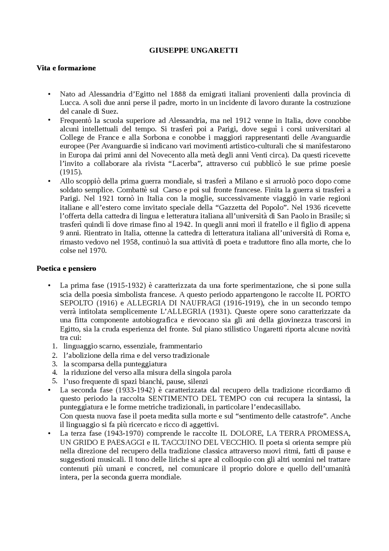 Giuseppe Ungaretti Docsity