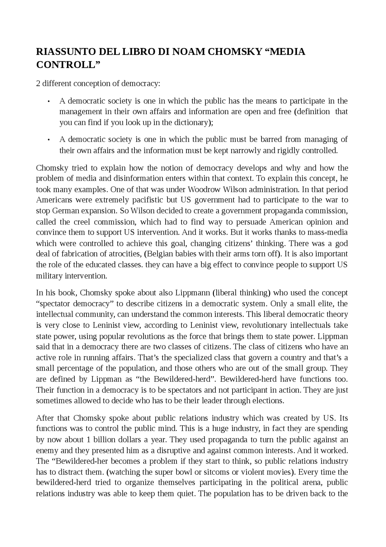 Riassunto Del Libro Di Noam Chomsky Docsity