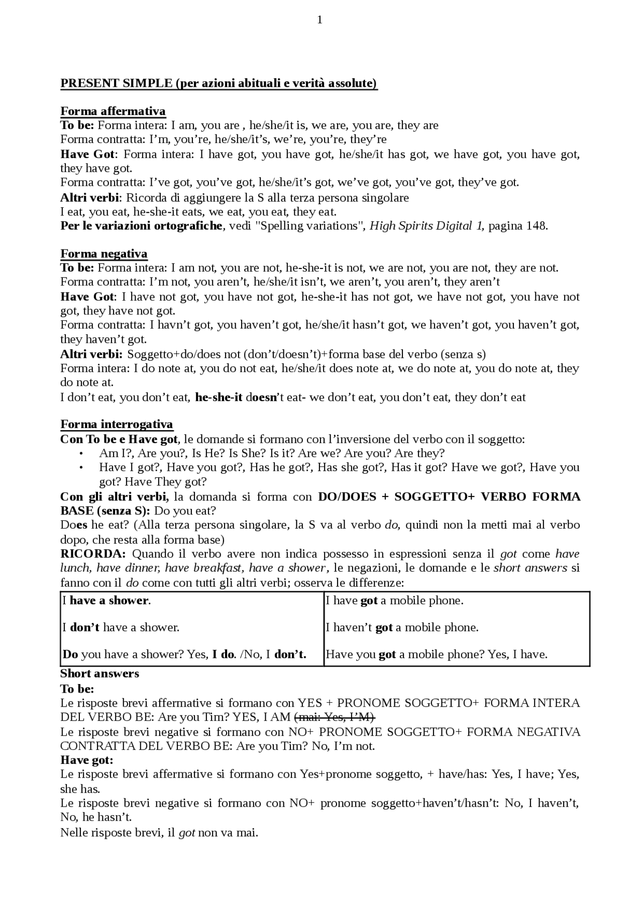 Present Simple Appunti Di Inglese Docsity