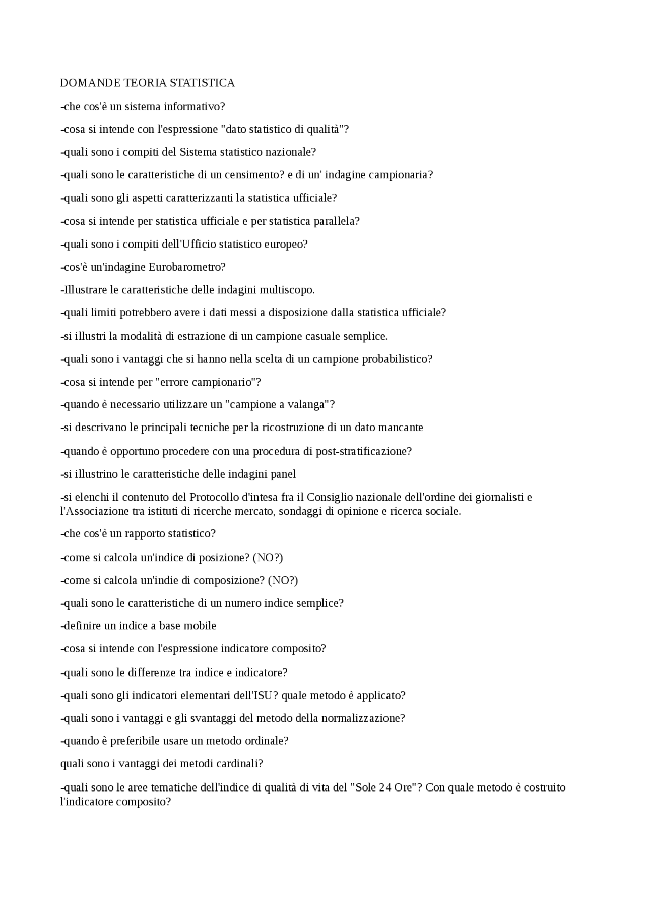 Domande Teoria Statistica Sociale Docsity