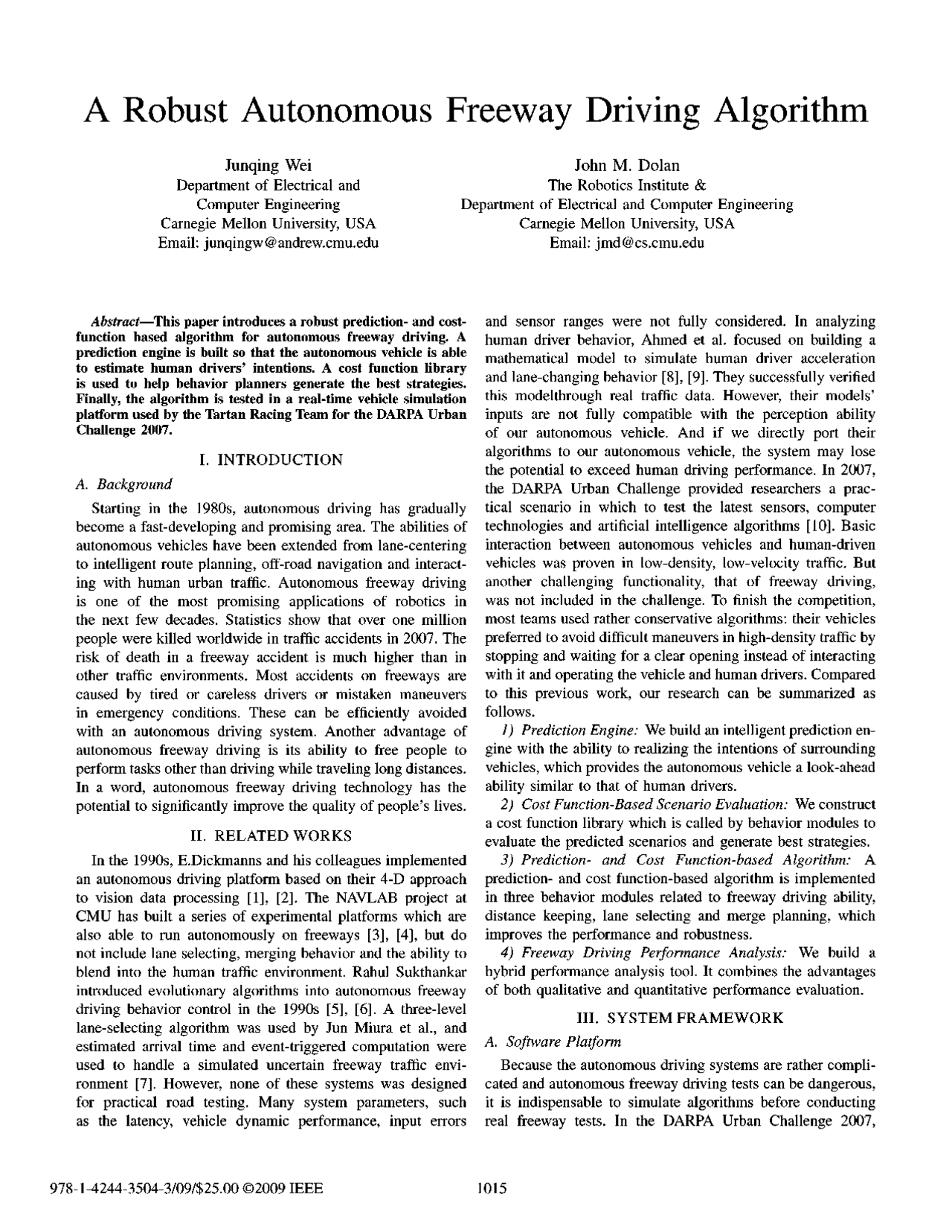A robust autonomous freeway driving algorithm - Docsity