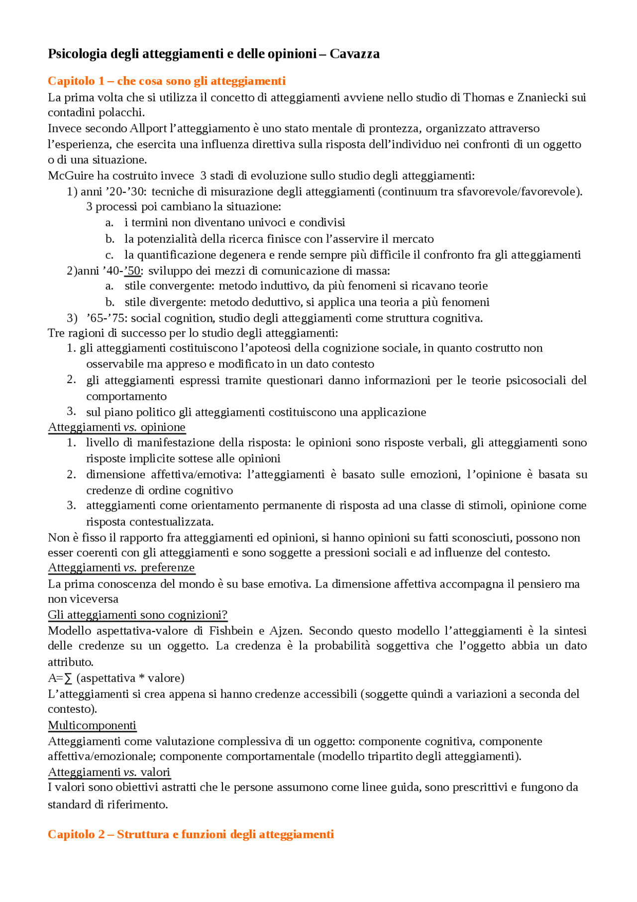 Psicologia Degli Atteggiamenti Ed Opinioni Cavazza Docsity