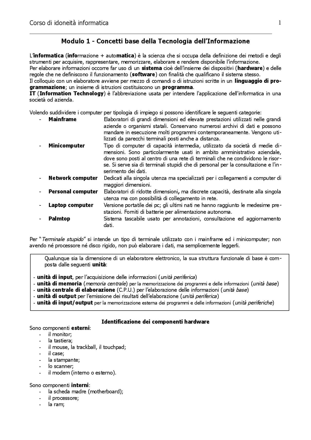 Appunti Modulo 1 Docsity