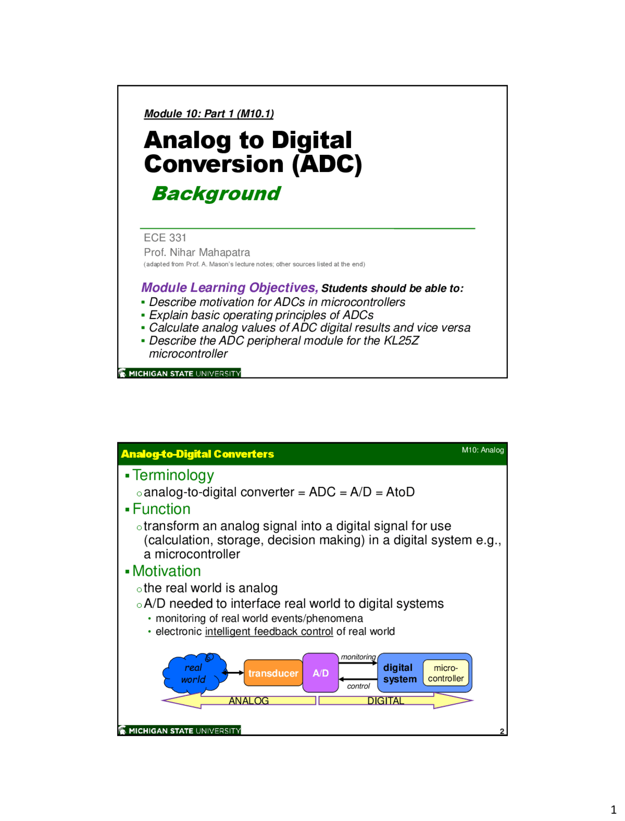 Analog To Digital Conversion Lecture Slides Ece 331 Docsity