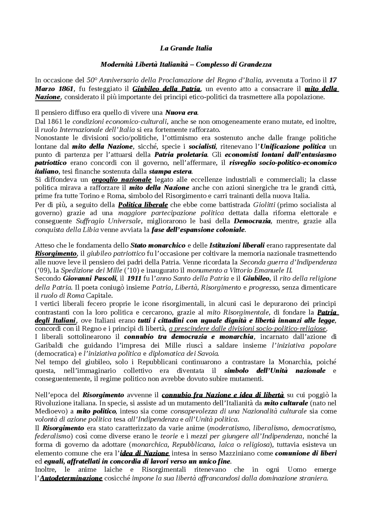 La grande italia - Docsity