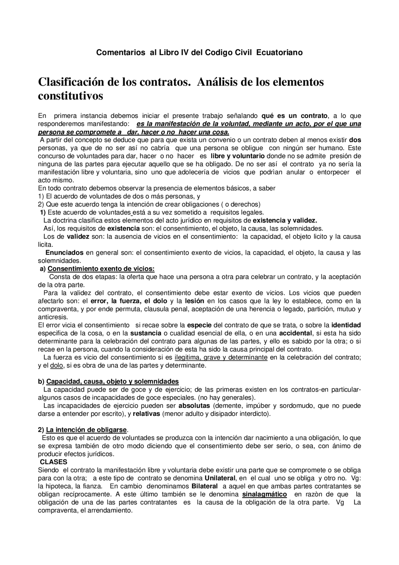 Apuntes sobre el código civil ecuatoriano | Notes de Droit | Docsity