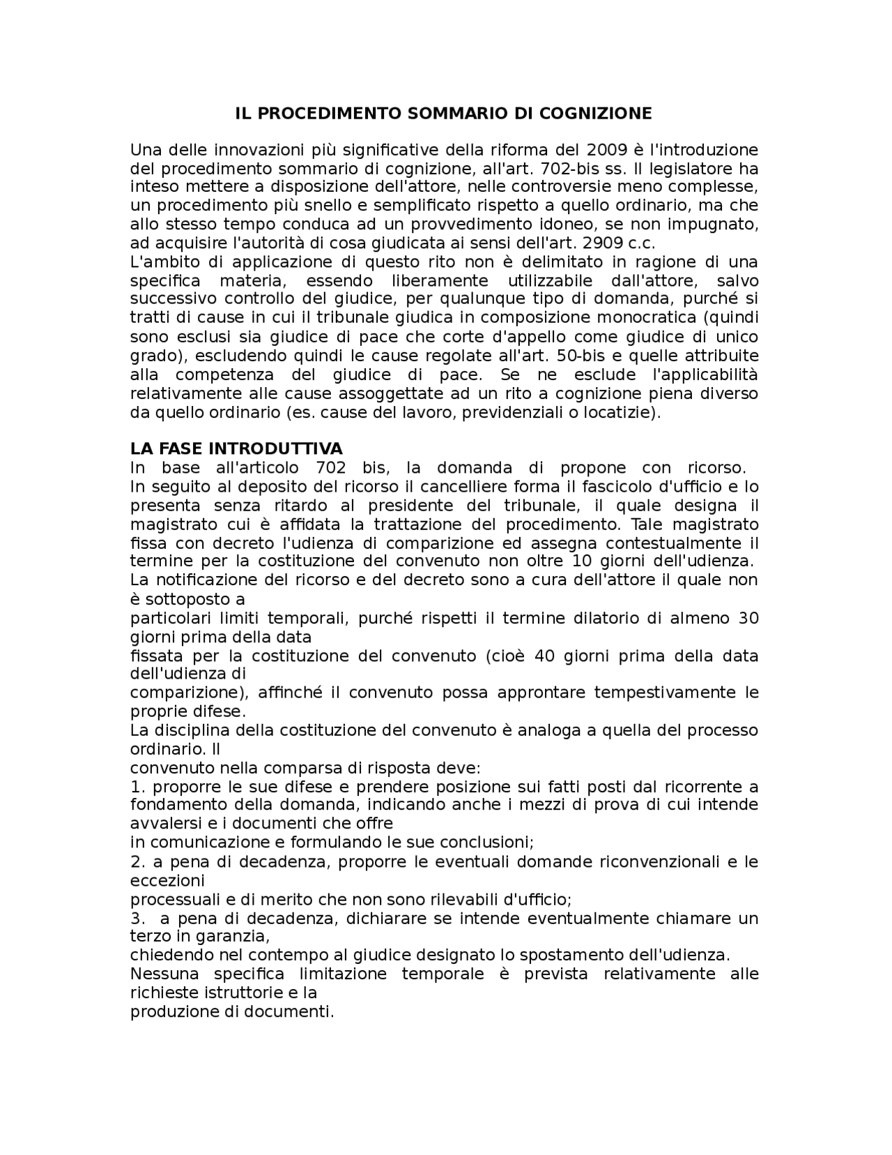 Processo Sommario Di Cognizione Procedimento Per Ingiunzione Docsity