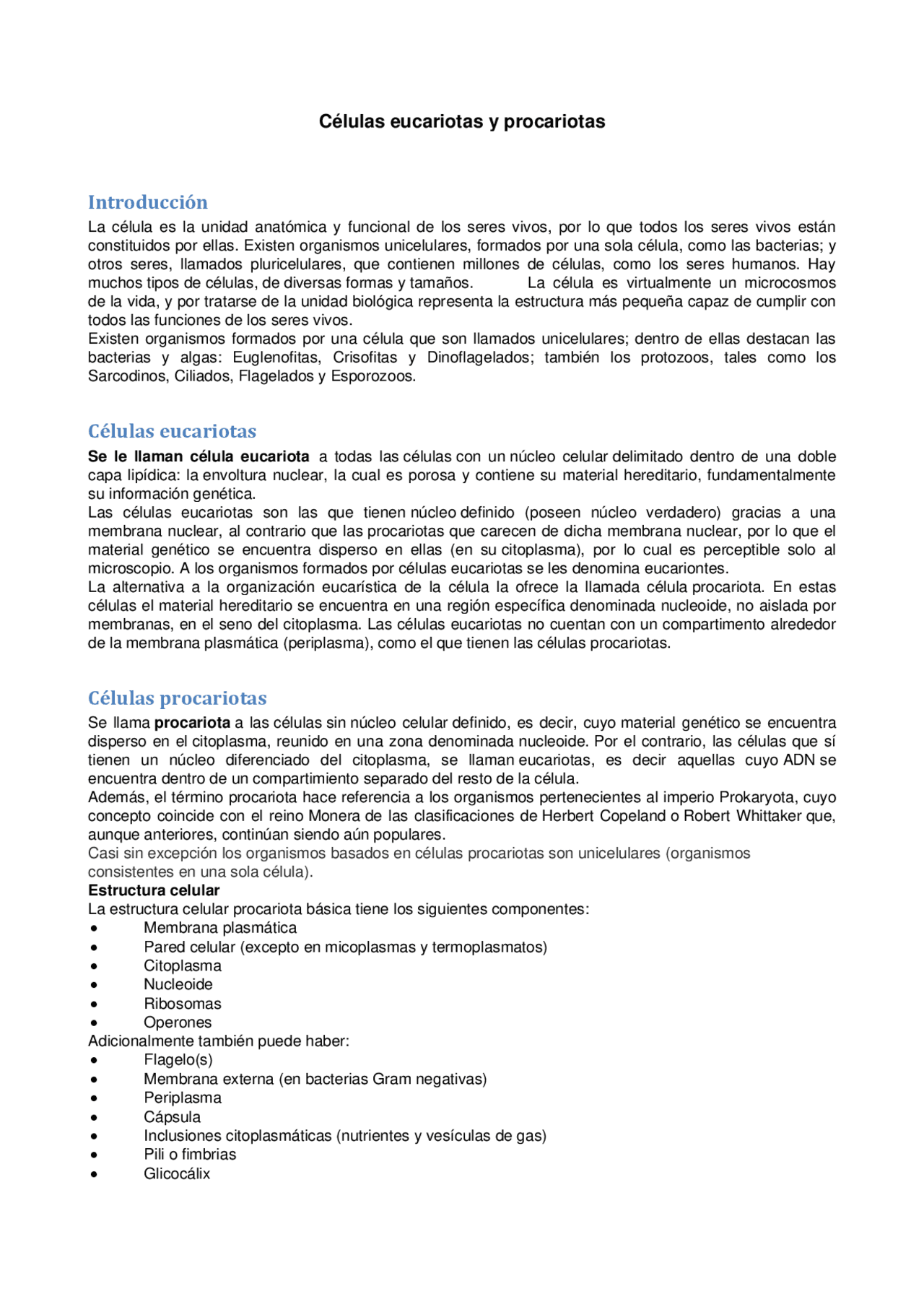 Apuntes Sobre Las Células Eucariotas Docsity