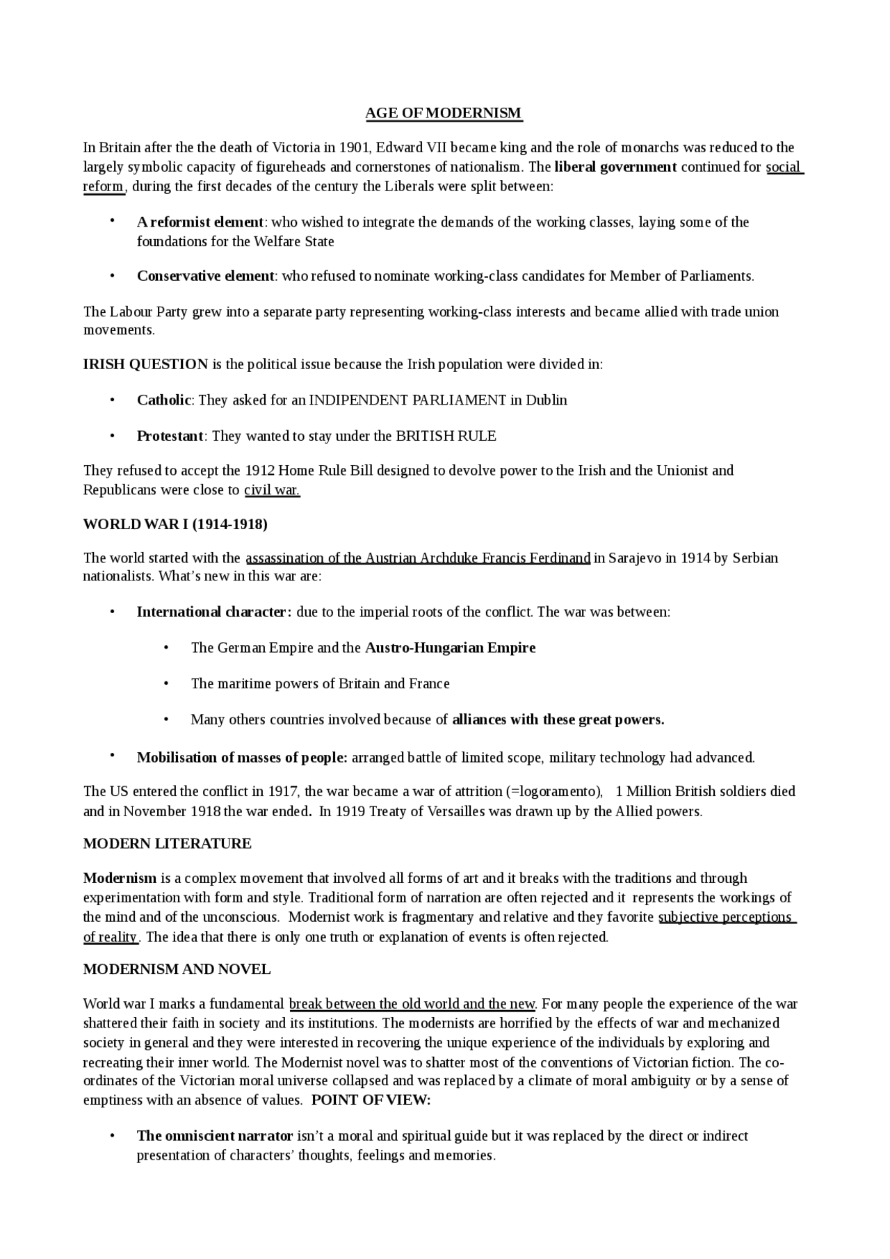 Age Of Modernism Docsity