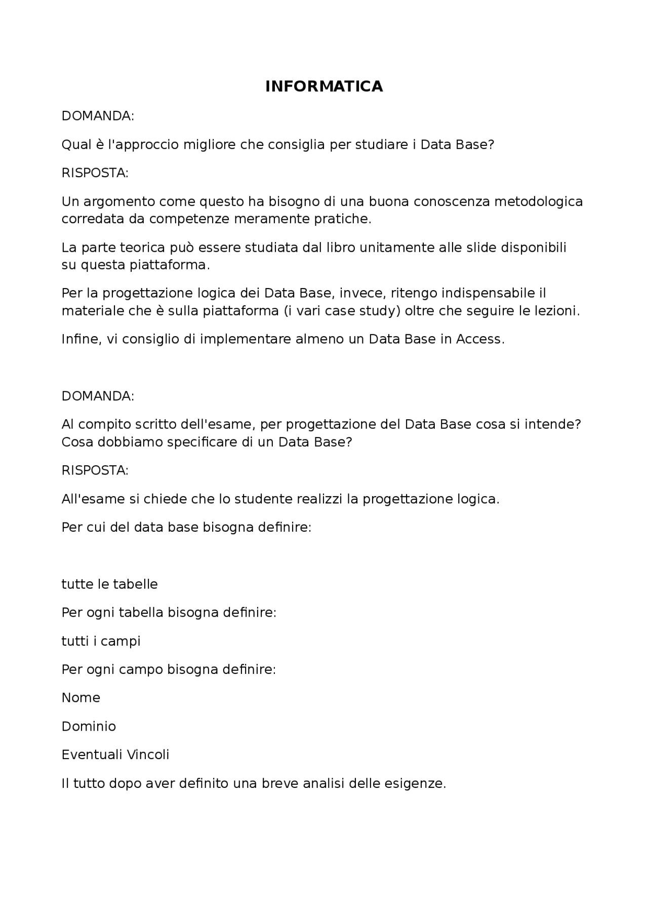 Informatica Docsity