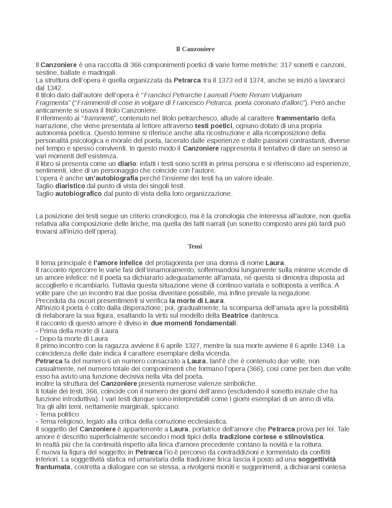 Il Canzoniere Docsity